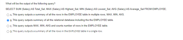 Solved What will be the output of the following query? | Chegg.com