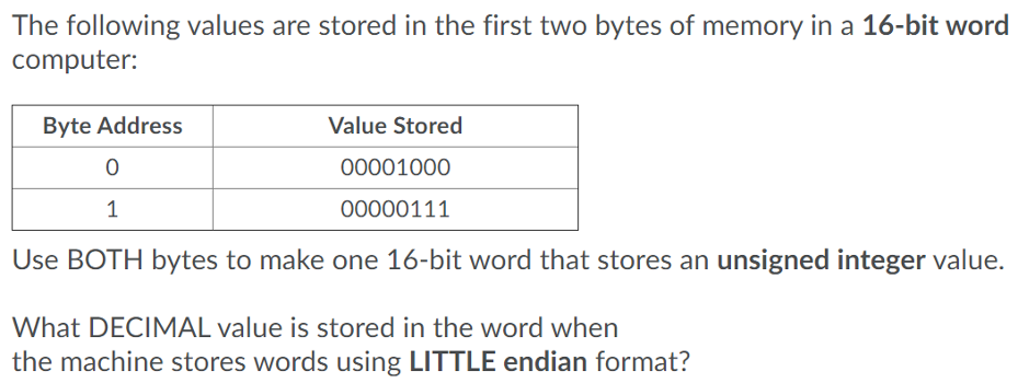 Solved The Following Values Are Stored In The First Two 1304