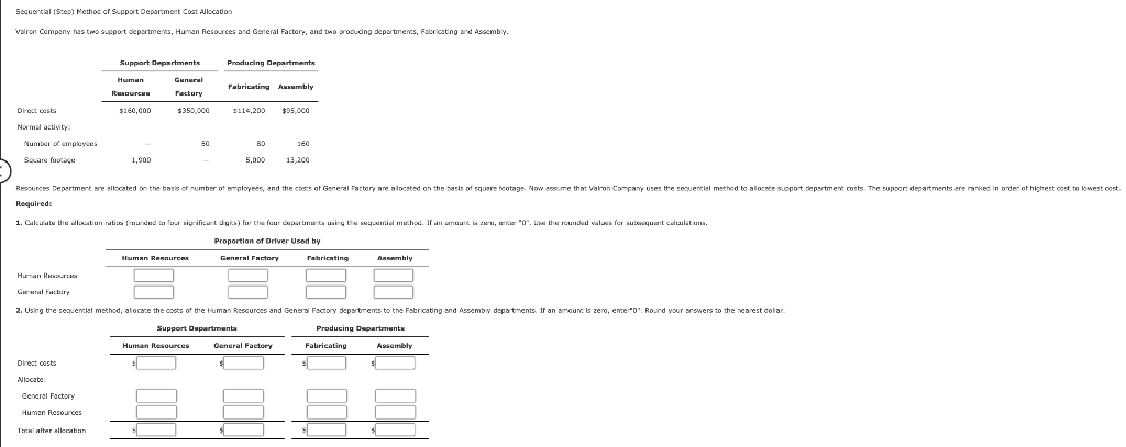 Solved Sequential (Sco) Method of Support Department Cost | Chegg.com