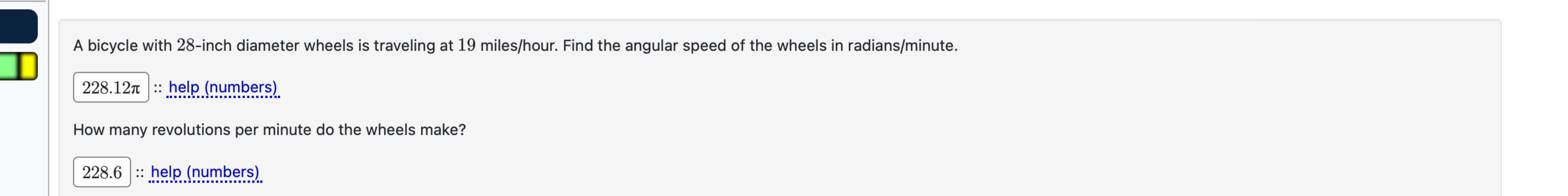 Solved A bicycle with 28 -inch diameter wheels is traveling | Chegg.com