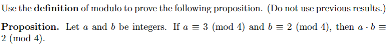 Solved Use the definition of modulo to prove the following | Chegg.com