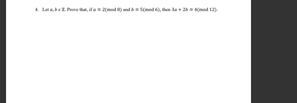 Solved 4. Let a, b e Z. Prove that, if a = 2(mod 8) and b = | Chegg.com