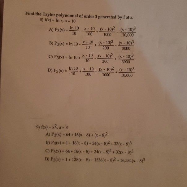 Solved find The Taylor polynomial of order 3 generated by F | Chegg.com