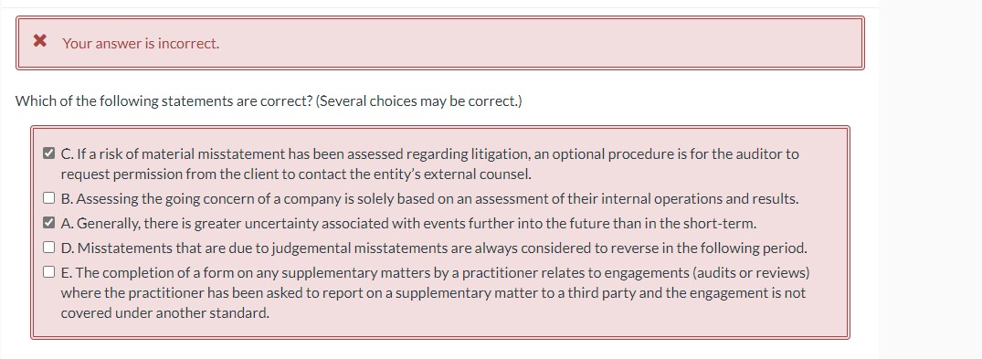 Solved Your answer is incorrect. Which of the following | Chegg.com