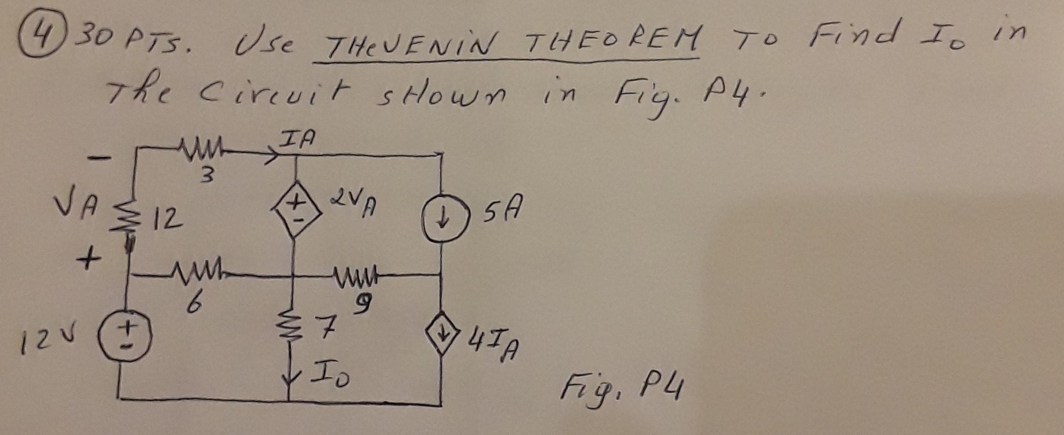 Solved 4 30 PTS. Use THEVENiN THEOREM TO Find I in The | Chegg.com