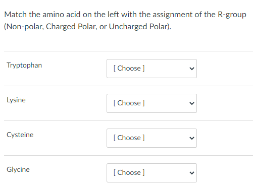 Solved Match the amino acid on the left with the assignment | Chegg.com