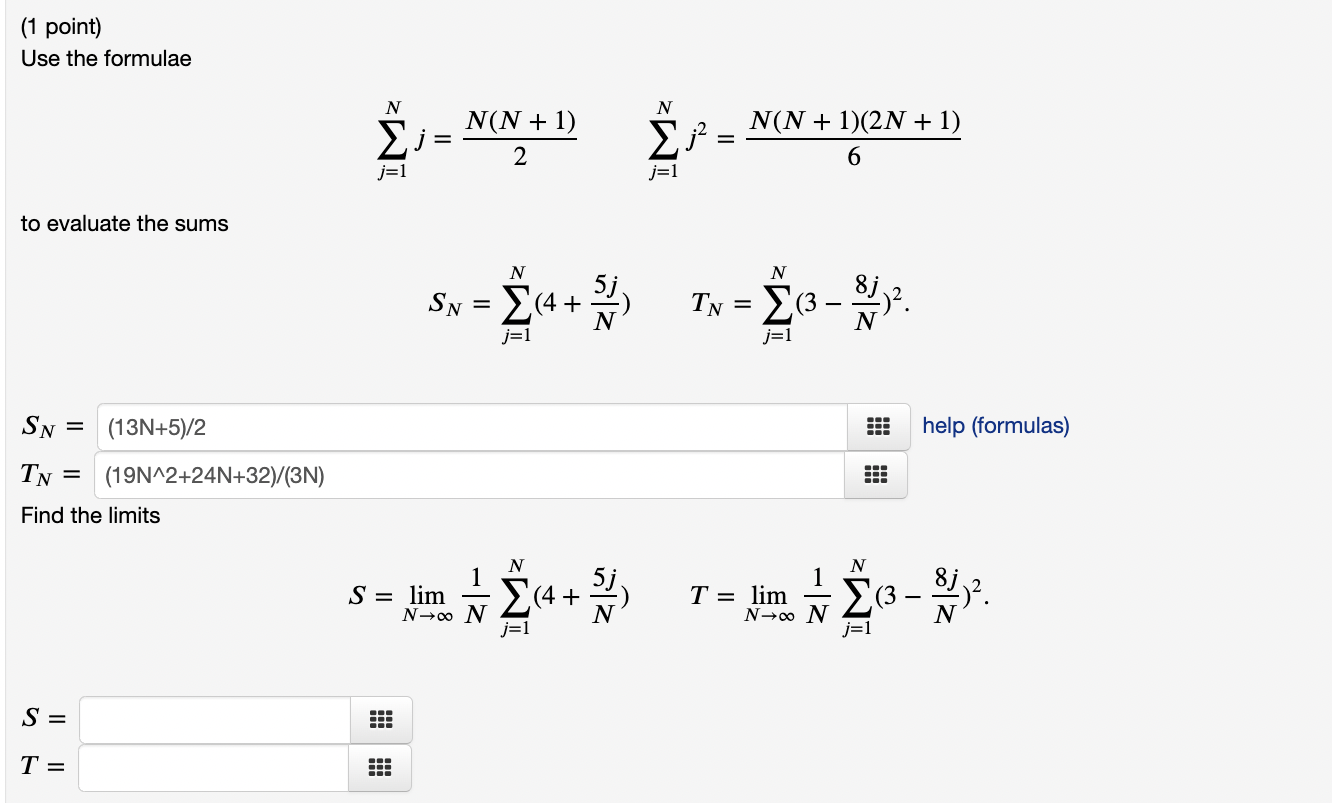 Solved (1 point) Use the formulae | Chegg.com