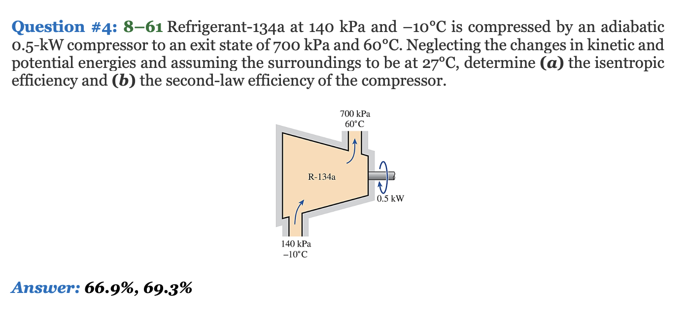 Solved Question \#4: 8-61 Refrigerant-134a at 140kPa and | Chegg.com