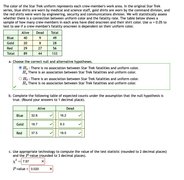 Solved The color of the Star Trek uniform represents each | Chegg.com