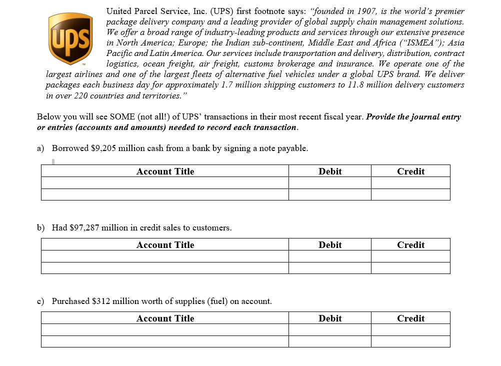 Solved United Parcel Service, Inc. (UPS) first footnote | Chegg.com