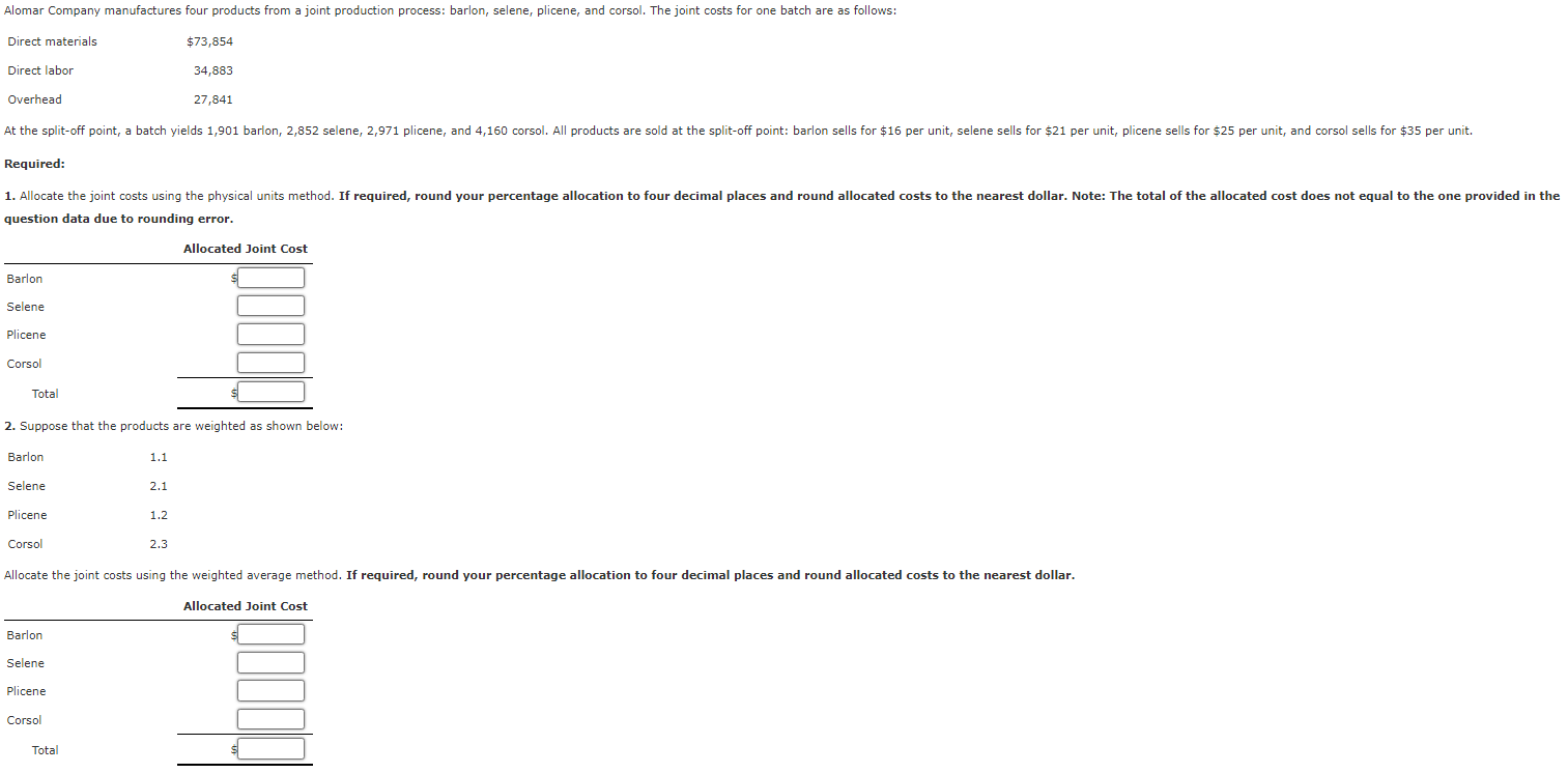Solved Required: question data due to rounding error. | Chegg.com