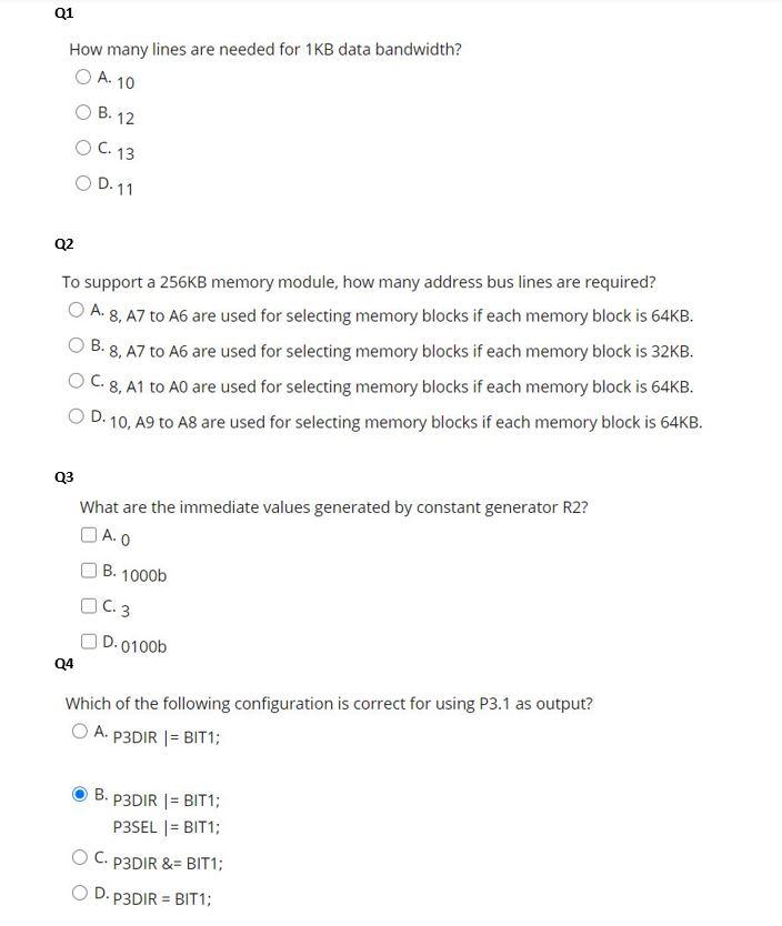 Solved Q1 How many lines are needed for 1KB data bandwidth? | Chegg.com