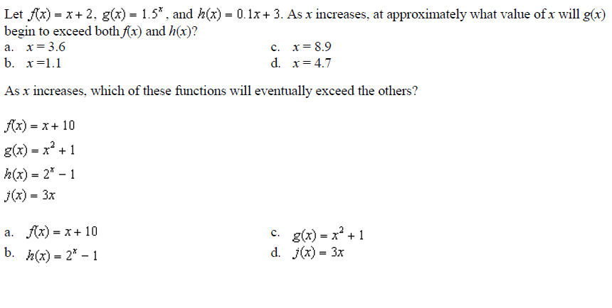 Solved Let f(x)=x+2,g(x)=1.5x, and h(x)=0.1x+3. As x | Chegg.com