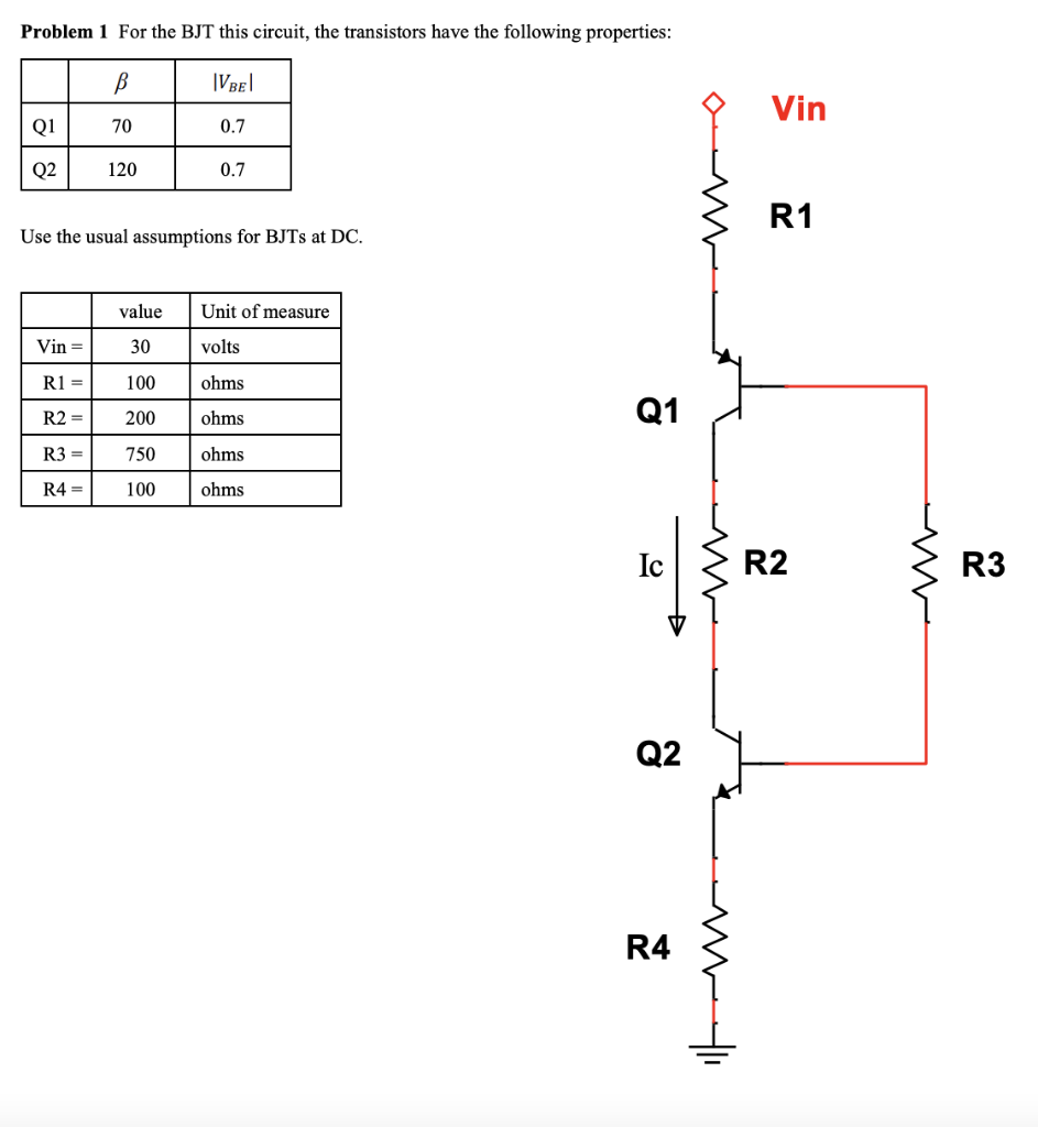 Solved Problem 1 For the BJT this circuit, the transistors | Chegg.com