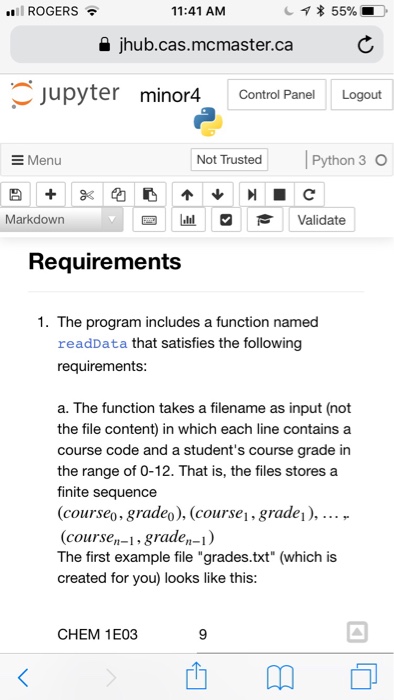 Solved I ROGERS 11:41 AM * 55% 을 jhub.cas.mcmaster.ca | Chegg.com
