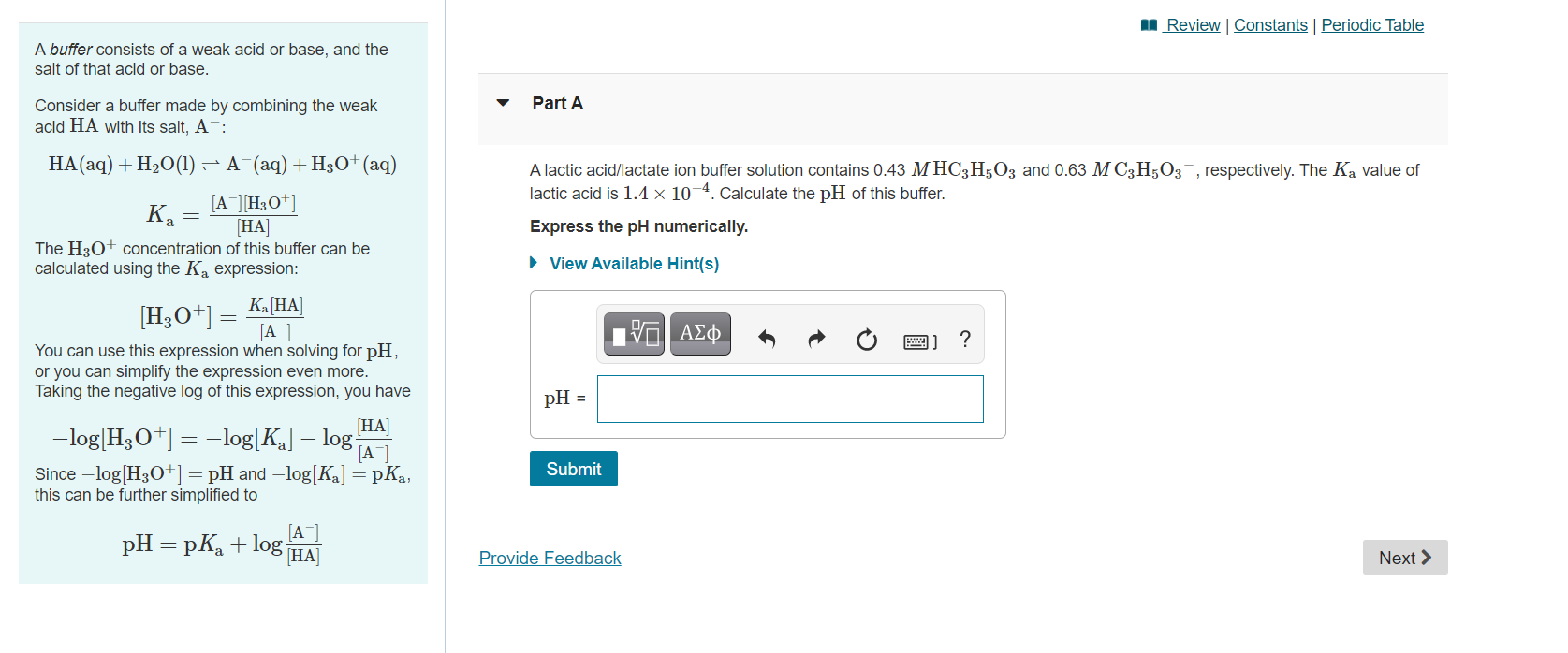 Solved MI Review Constants Periodic Table A buffer consists | Chegg.com