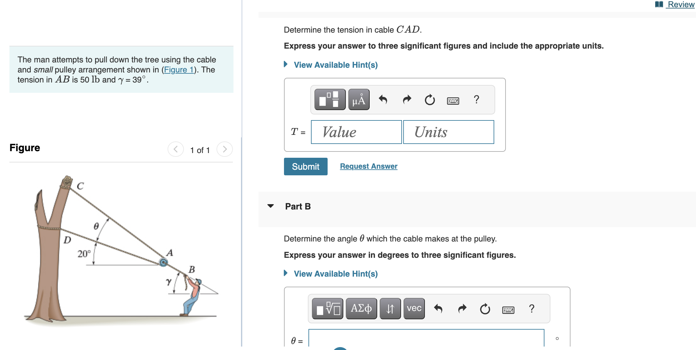 Solved Determine the tension in cable CAD. The man attempts | Chegg.com