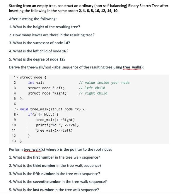 Solved Starting from an empty tree, construct an | Chegg.com