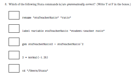 Solved 8. Which of the following Stata commands is/are | Chegg.com