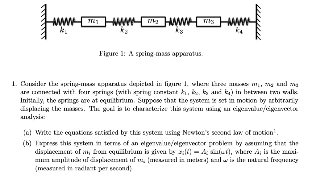 Solved m2 k1 k2 k3 Figure 1: A spring-mass apparatus 1. | Chegg.com