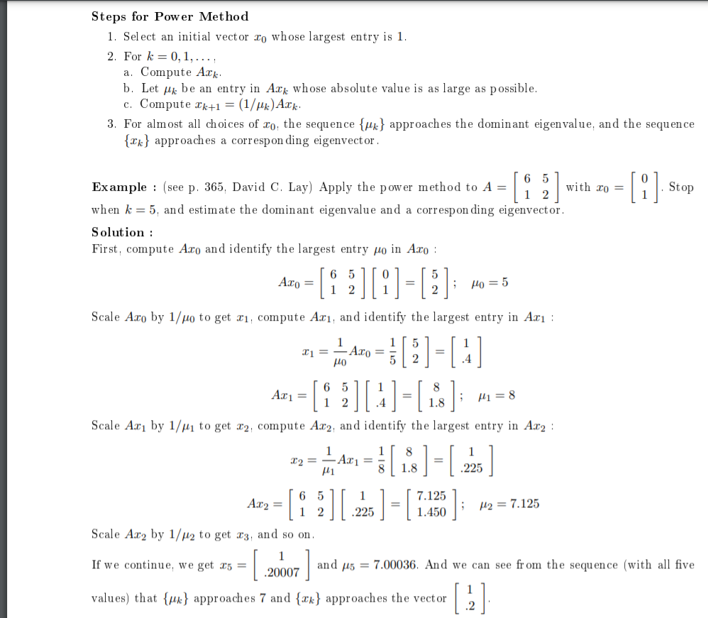 Solved Linear Algebra Project : Dominant Eigenvalue | Chegg.com