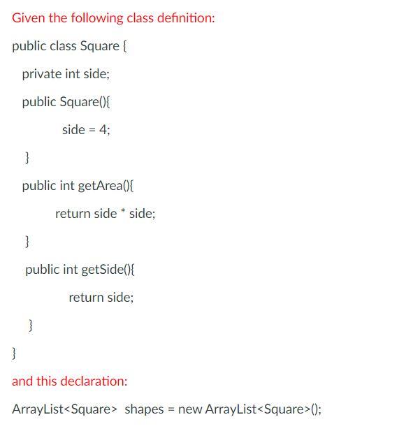 Solved Given the following class definition: public class | Chegg.com