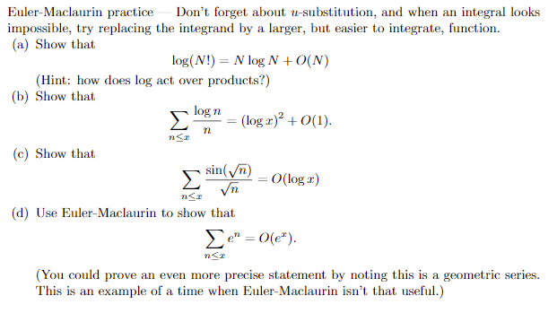 Solved Euler-Maclaurin practice Don't forget about | Chegg.com