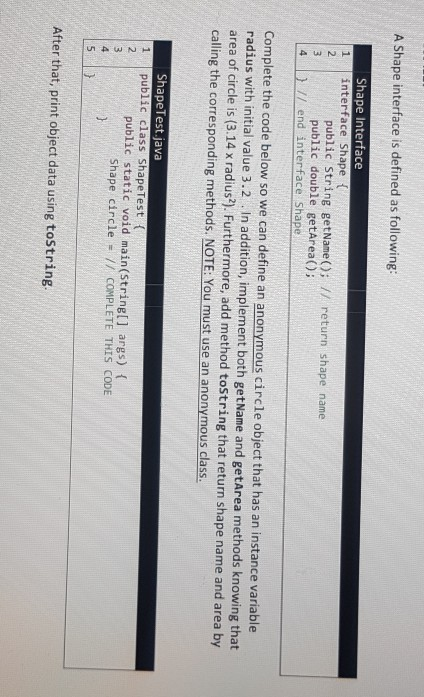 Solved A Shape interface is defined as following: Shape | Chegg.com
