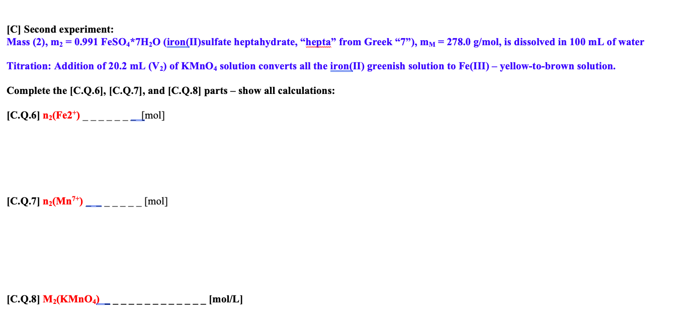 Solved (m) FeSO4 +_(t) KMnO4 + (w) H2SO4 (x) Fe2(SO4)3 + (y) | Chegg.com