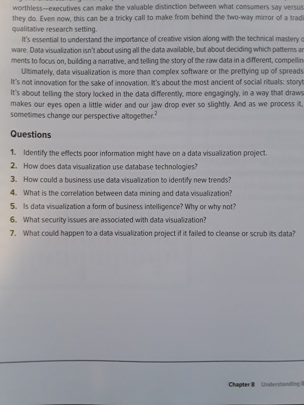Solved Data Visualization Is A Way To Make Sense Of The
