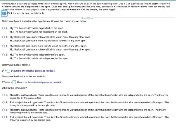 Solved Winning team data were collected for teams in | Chegg.com