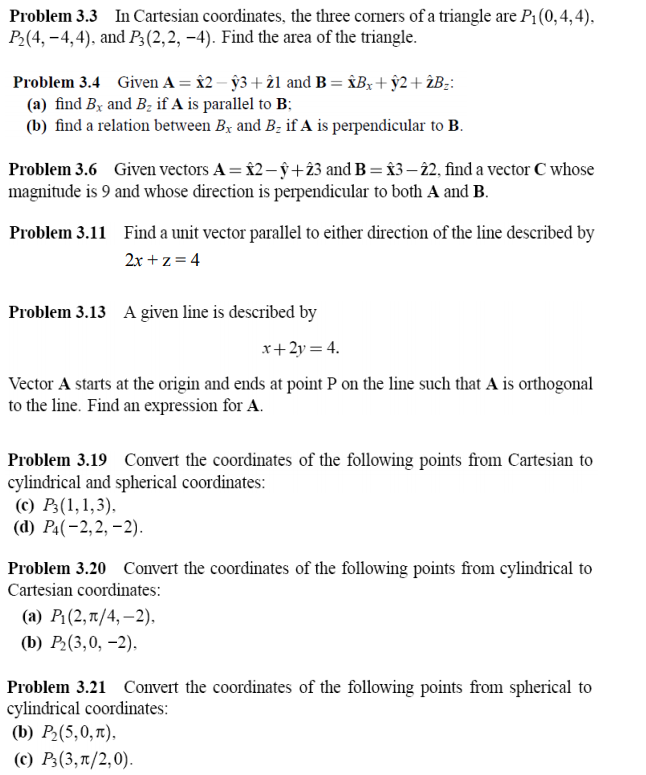Solved Problem 3.3 In Cartesian coordinates, the three | Chegg.com