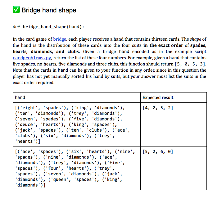 Solved Bridge hand shape def bridge_hand_shape (hand): In | Chegg.com