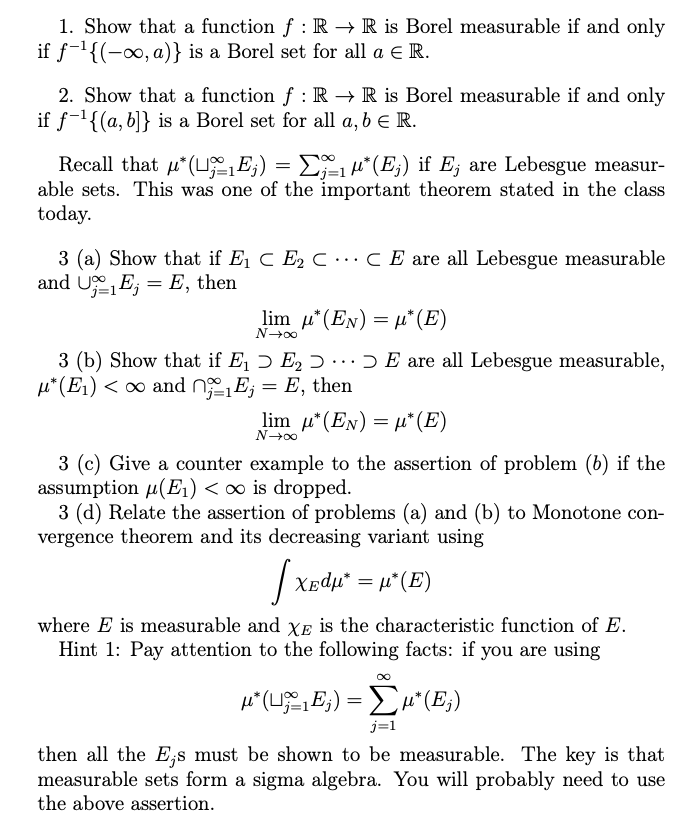 Solved 1. Show that a function f: R + R is Borel measurable | Chegg.com