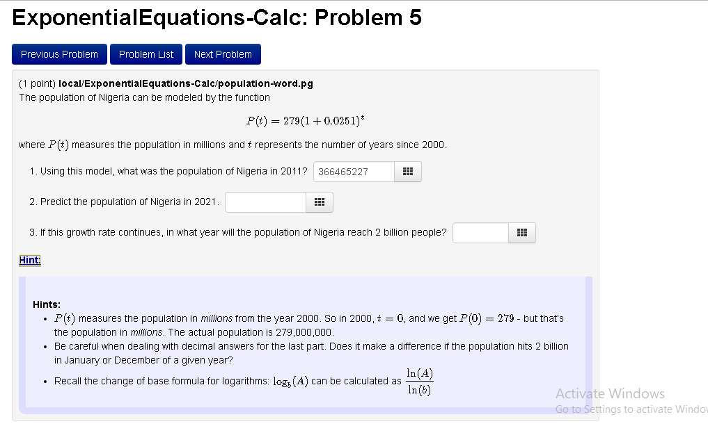 Solved ExponentialEquations-Calc: Problem 5 Previous Problem | Chegg.com Solved ExponentialEquations-Calc: Problem 5 Previous Problem | Chegg.com