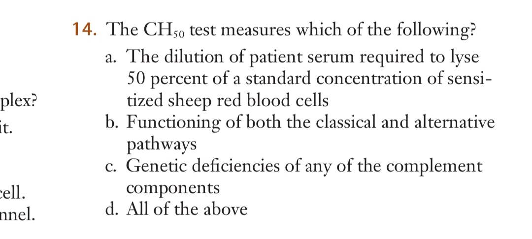 Solved The CH50 ﻿test measures which of the following?a. | Chegg.com