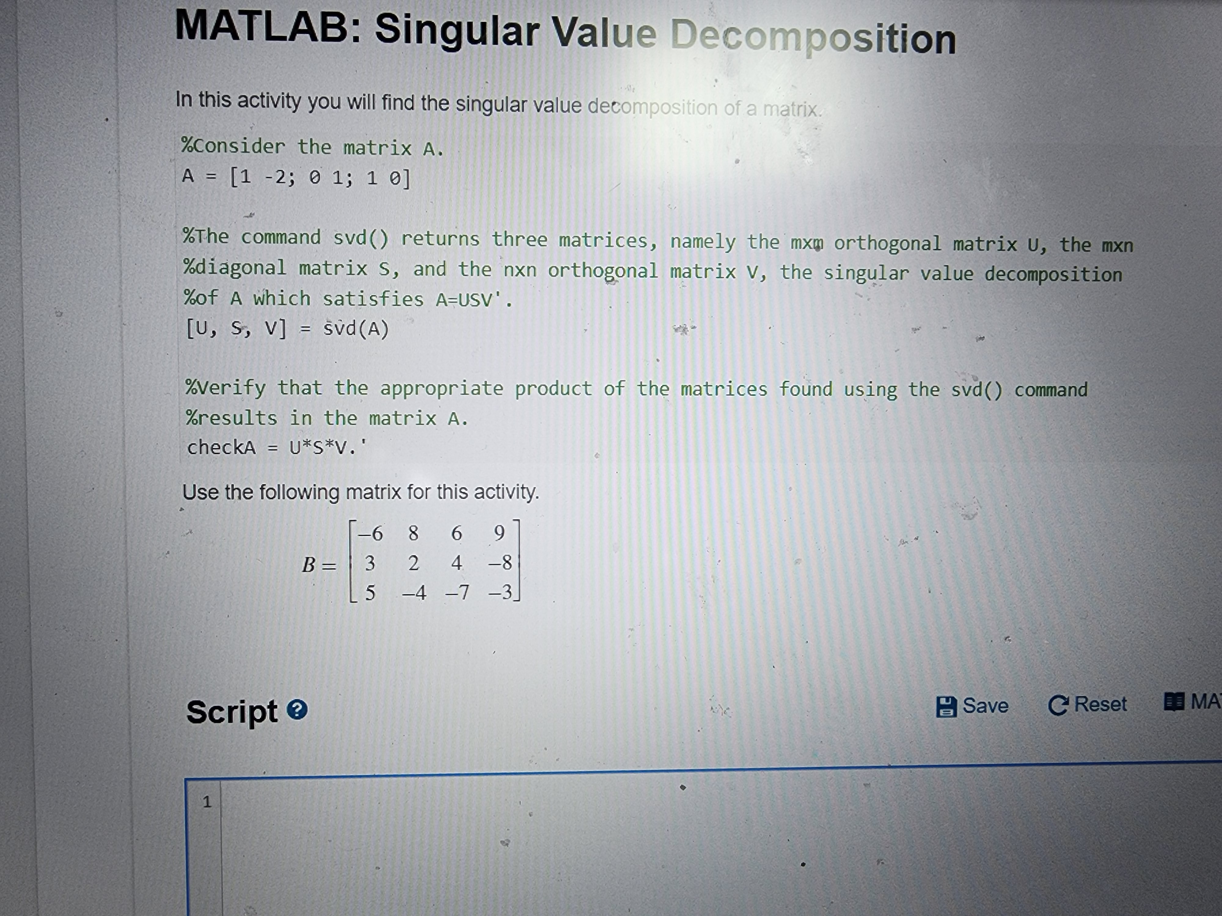 Solved Matlab Singular Value Decomposition In This Activity 