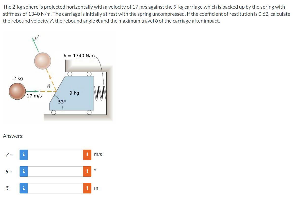 Solved The 2−kg sphere is projected horizontally with a | Chegg.com