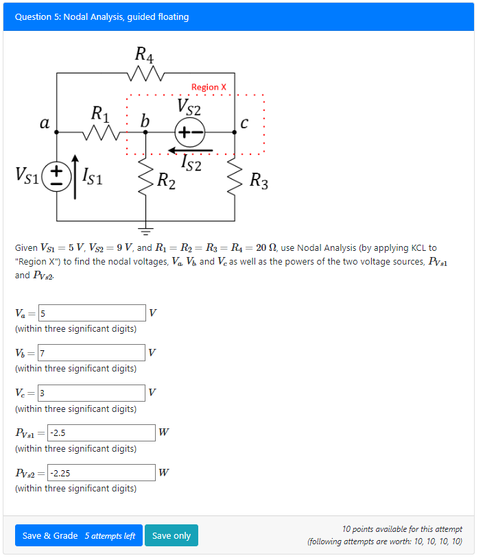 Solved Question 5: Nodal Analysis, guided floating Given | Chegg.com