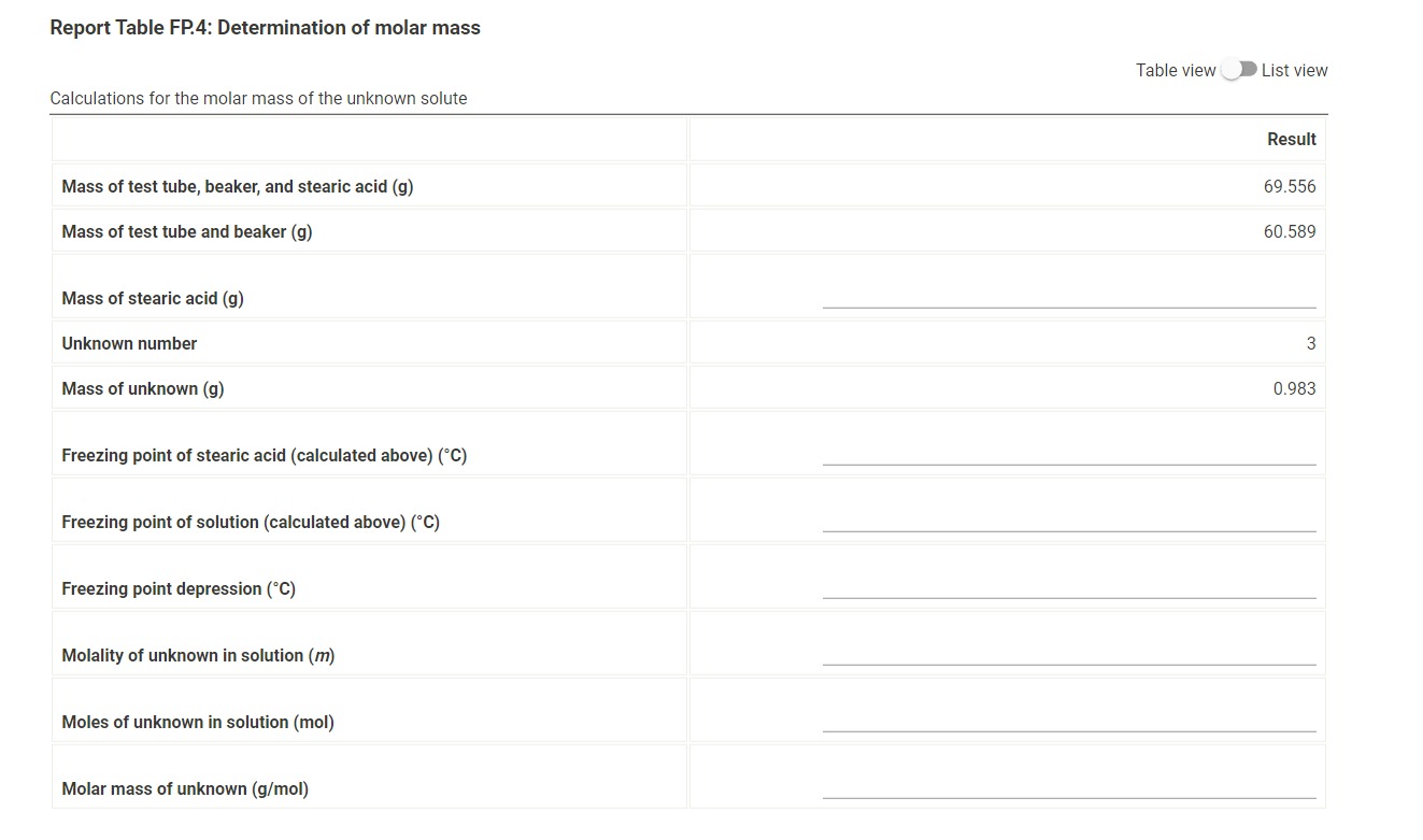 Solved Report Table FP.3: Freezing Point Determination Table | Chegg.com