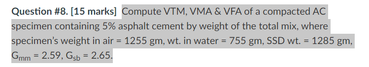 Solved Question #8. [15 marks] Compute VTM, VMA \& VFA of a | Chegg.com