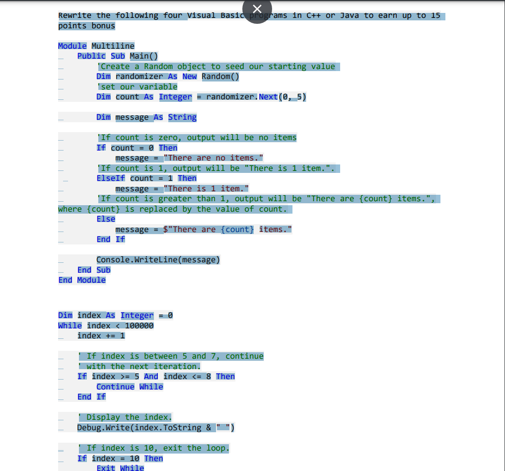 Solved Dim index As Integer =0 While index