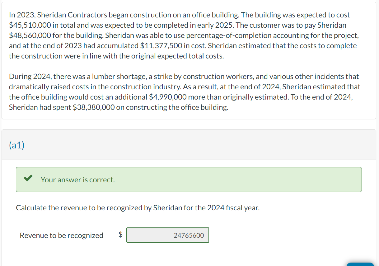 Solved In 2023, Sheridan Contractors began construction on | Chegg.com