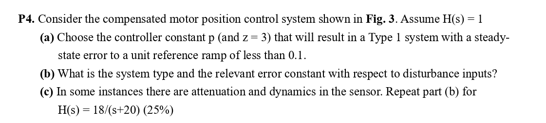 Solved P4. Consider the compensated motor position control | Chegg.com