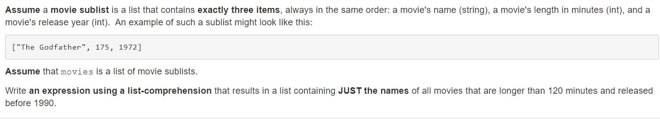 Solved Assume a movie sublist is a list that contains | Chegg.com