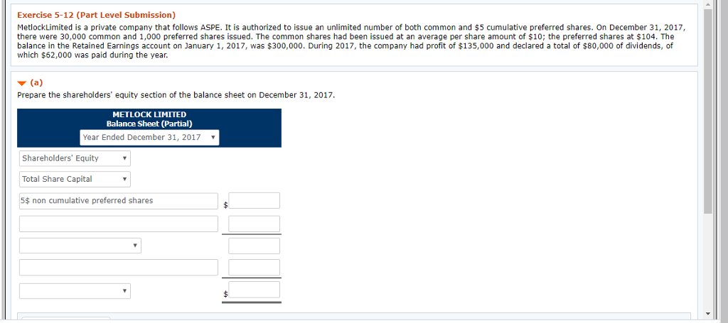 Solved Exercise 5-12 (Part Level Submission) MetlockLimited | Chegg.com