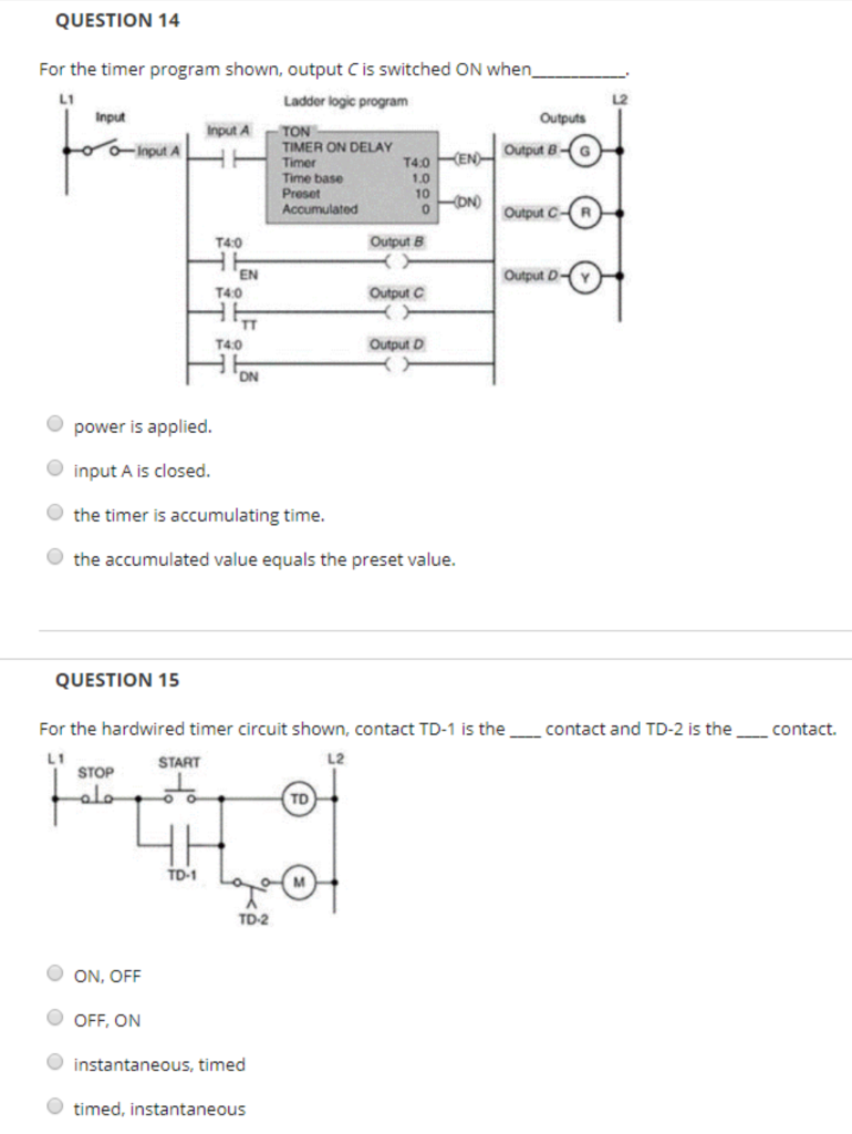 Solved QUESTION 14 L2 For the timer program shown, output | Chegg.com