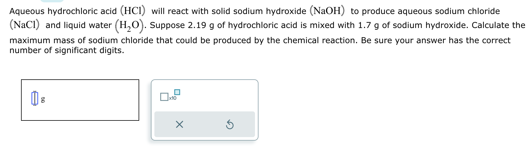 Solved Aqueous hydrochloric acid (HCl) will react with solid | Chegg.com