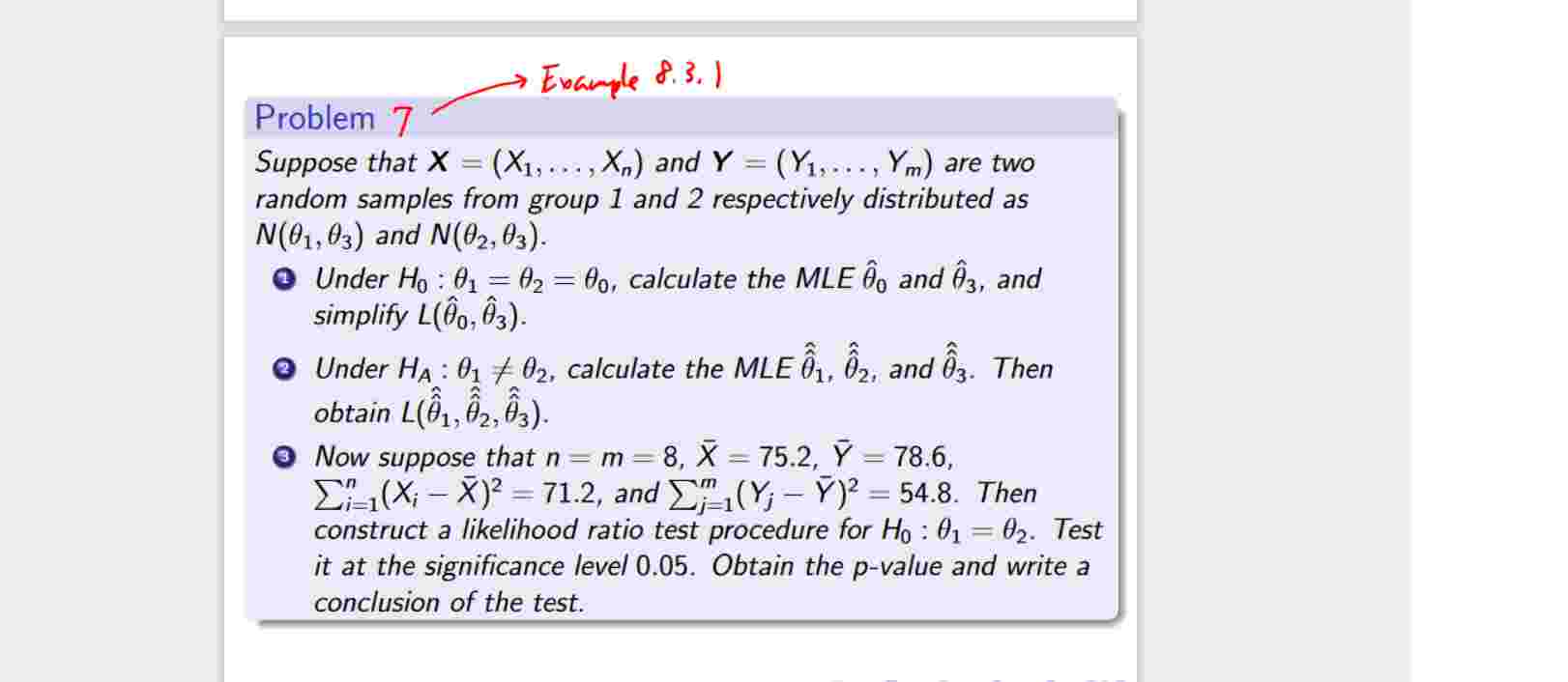 Solved Problem 7Evample 8.3.1Suppose that x=(x1,dots,xn) | Chegg.com