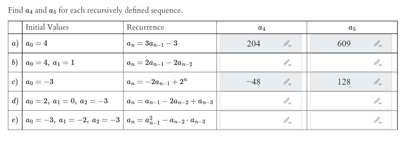 Solved Find a4 and a5 for each recursively defined sequence. | Chegg.com